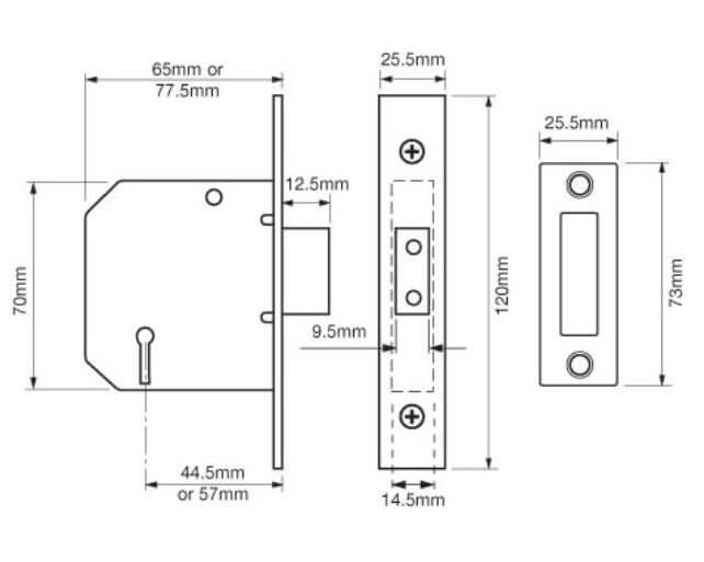 Union 2177 63mm SCP 3 Lever Deadlock